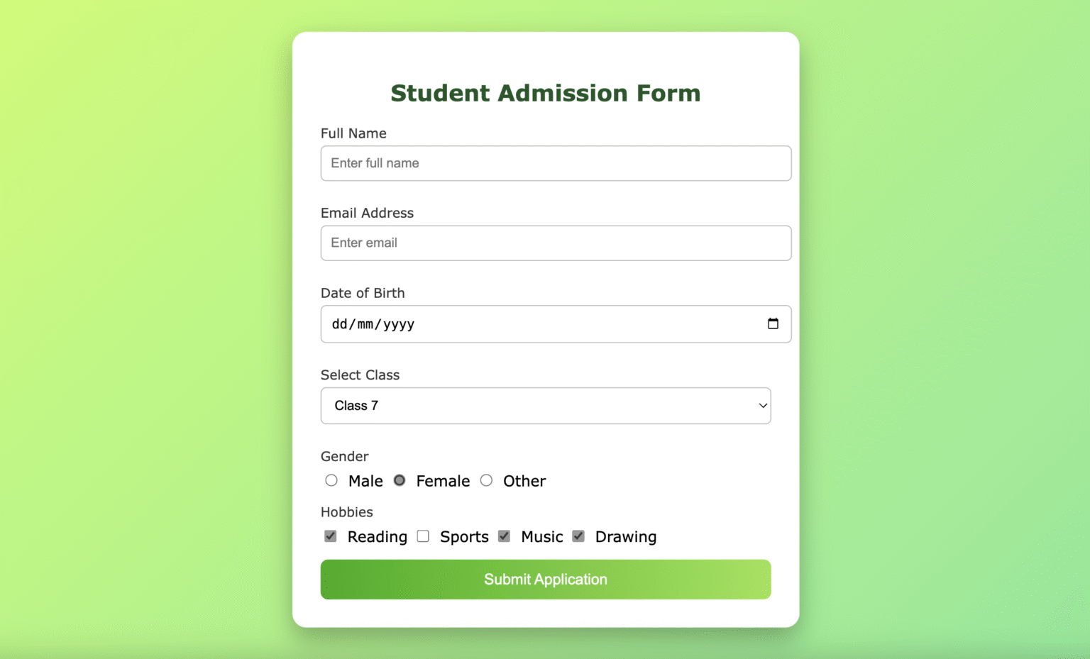 HTML Form Examples with Source Code for Students - Itxperts